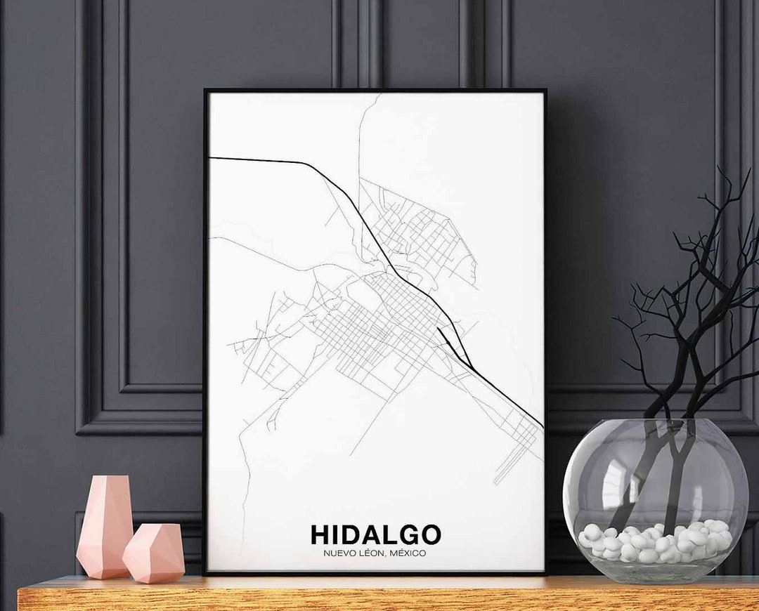 HIDALGO Mexico Map Poster Hometown City Print Modern Home Decor Office ...