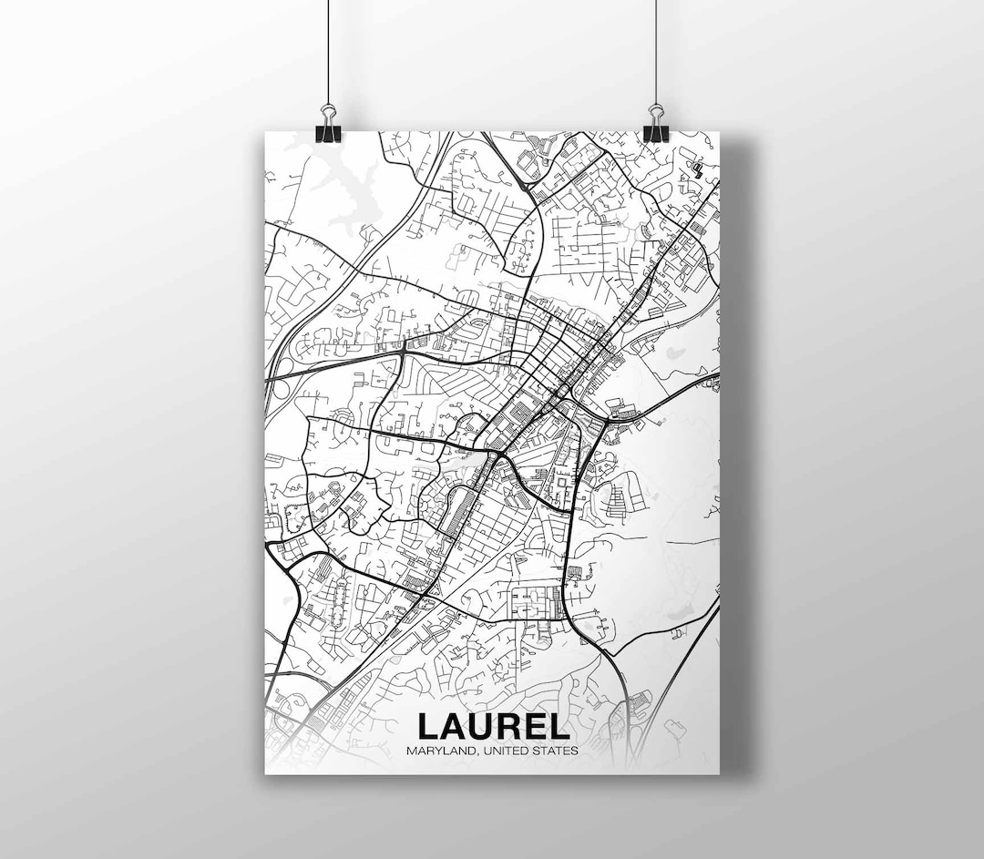 LAUREL Maryland MD USA Map Poster Black White Hometown City Print ...