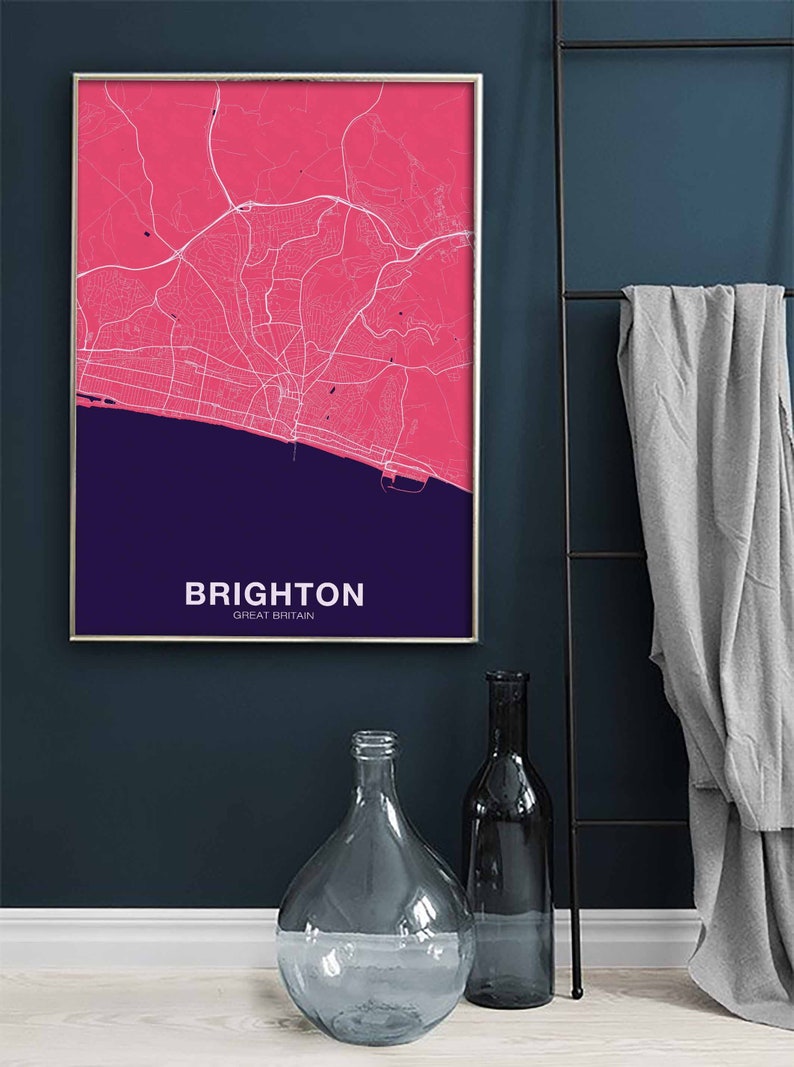 BRIGHTON Great Britain UK Map Poster Color Hometown City Print Modern ...