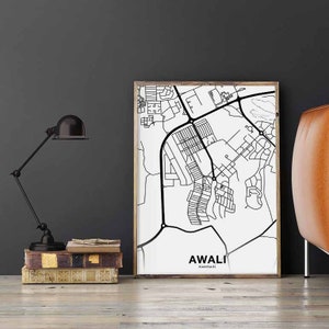 AWALI Bahrain Map Poster Hometown City Print Modern Home Decor Office ...