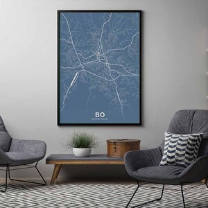 BO Sierra Leone Map Poster Color Hometown City Print Modern Home Decor ...