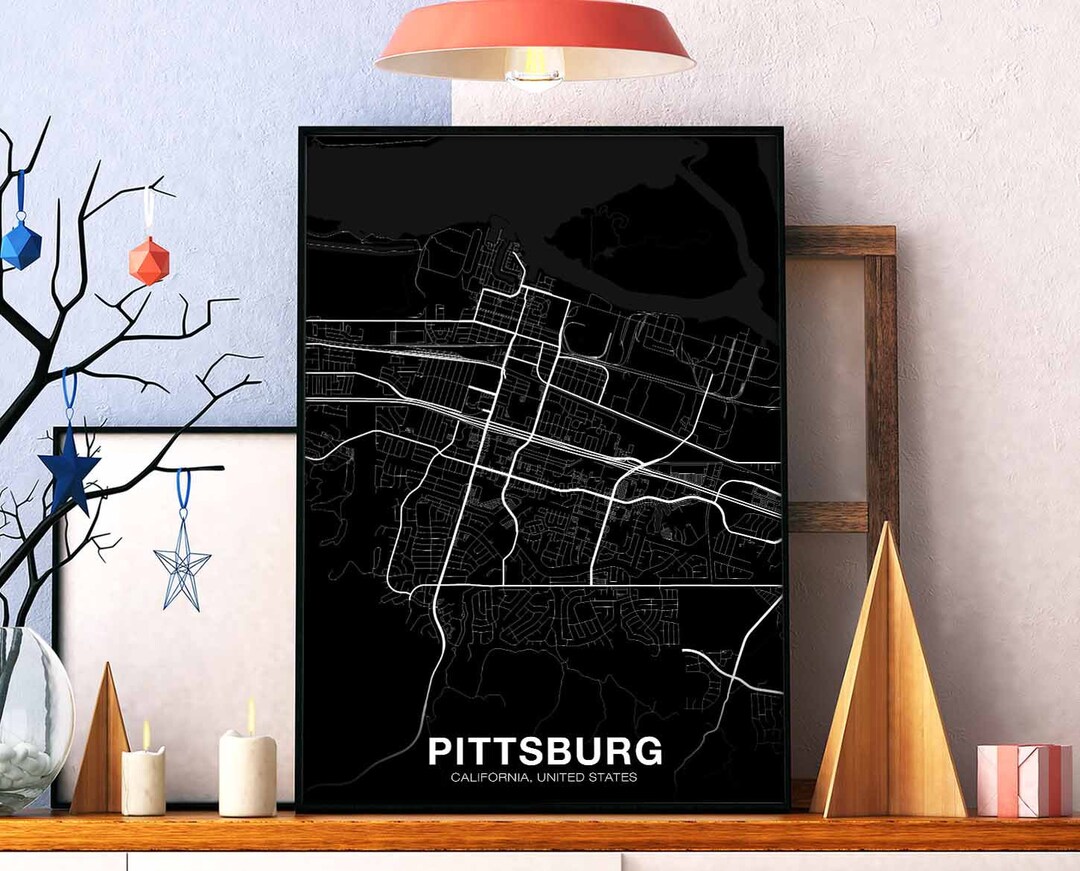 PITTSBURG California CA USA Map Poster Black White Hometown City Print ...
