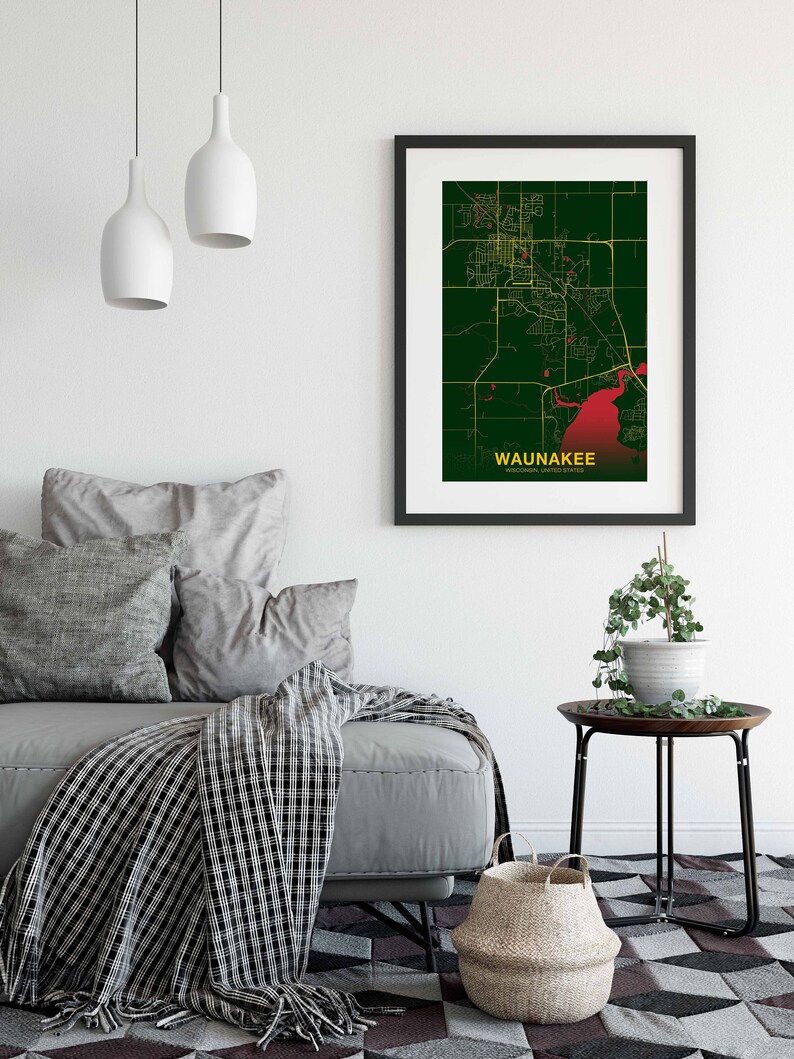 WAUNAKEE Wisconsin WI USA Map Poster Color Hometown City Print | Etsy