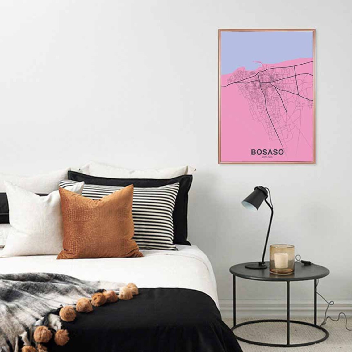 BOSASO Somalia map poster color Hometown City Print Modern | Etsy