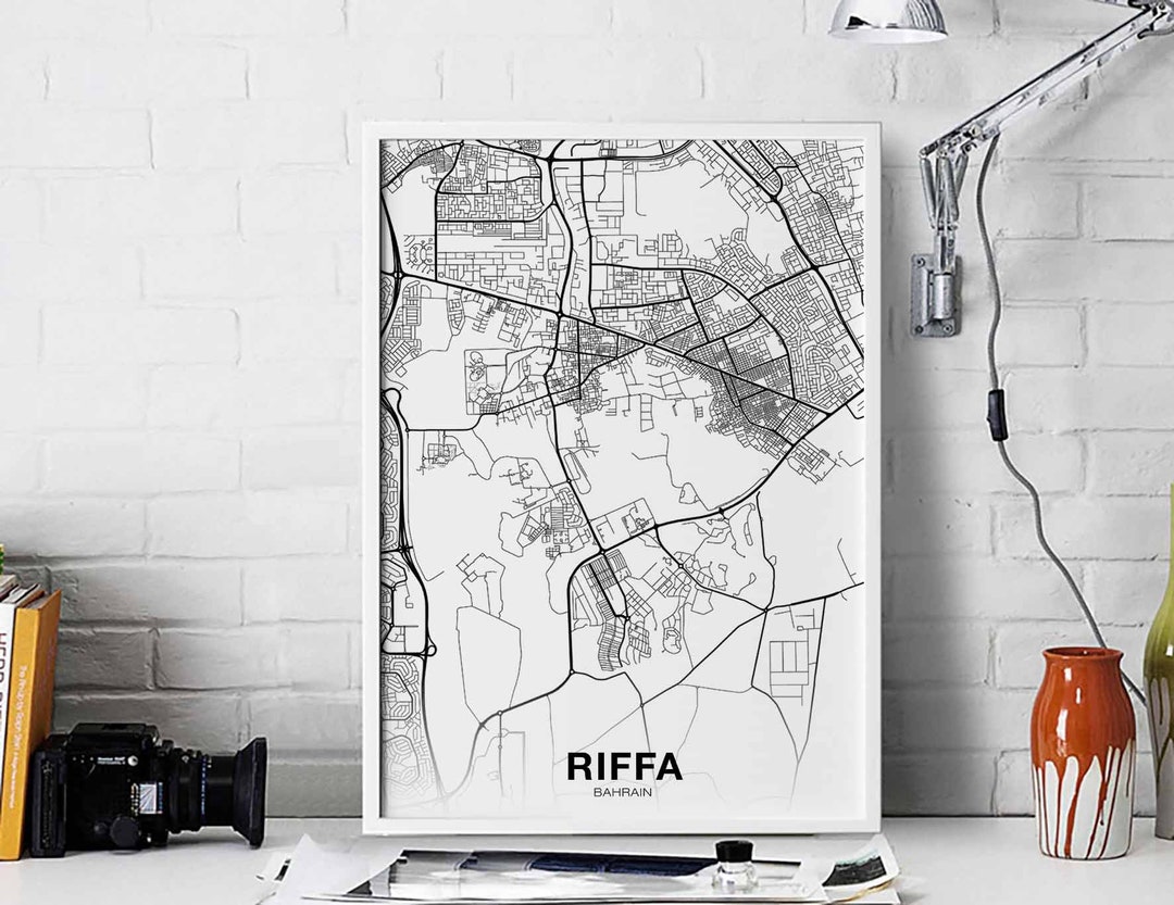 RIFFA Bahrain Map Poster Hometown City Print Modern Home Decor Office ...