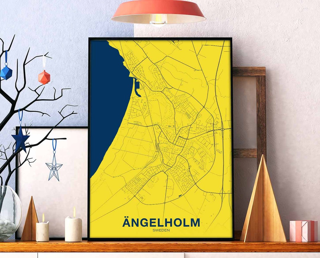 ANGELHOLM Sweden Map Poster Color Hometown City Print Modern Home Decor ...