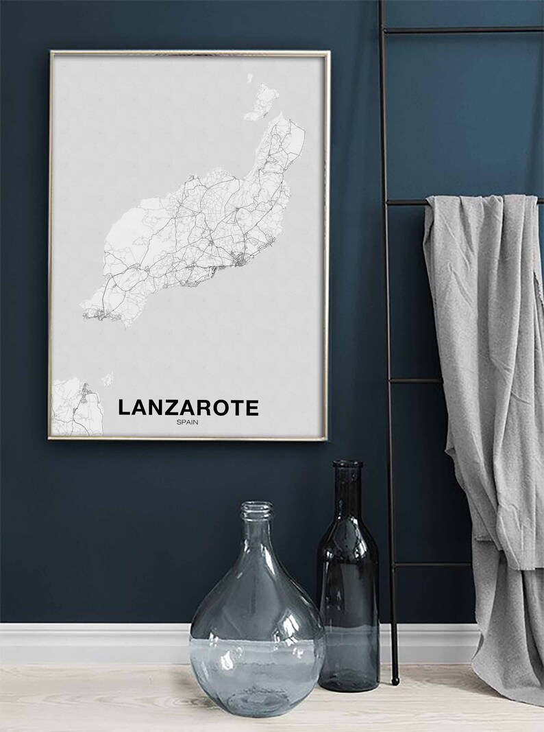 LANZAROTE Spain Map Poster Hometown City Print Modern Home Decor Office ...