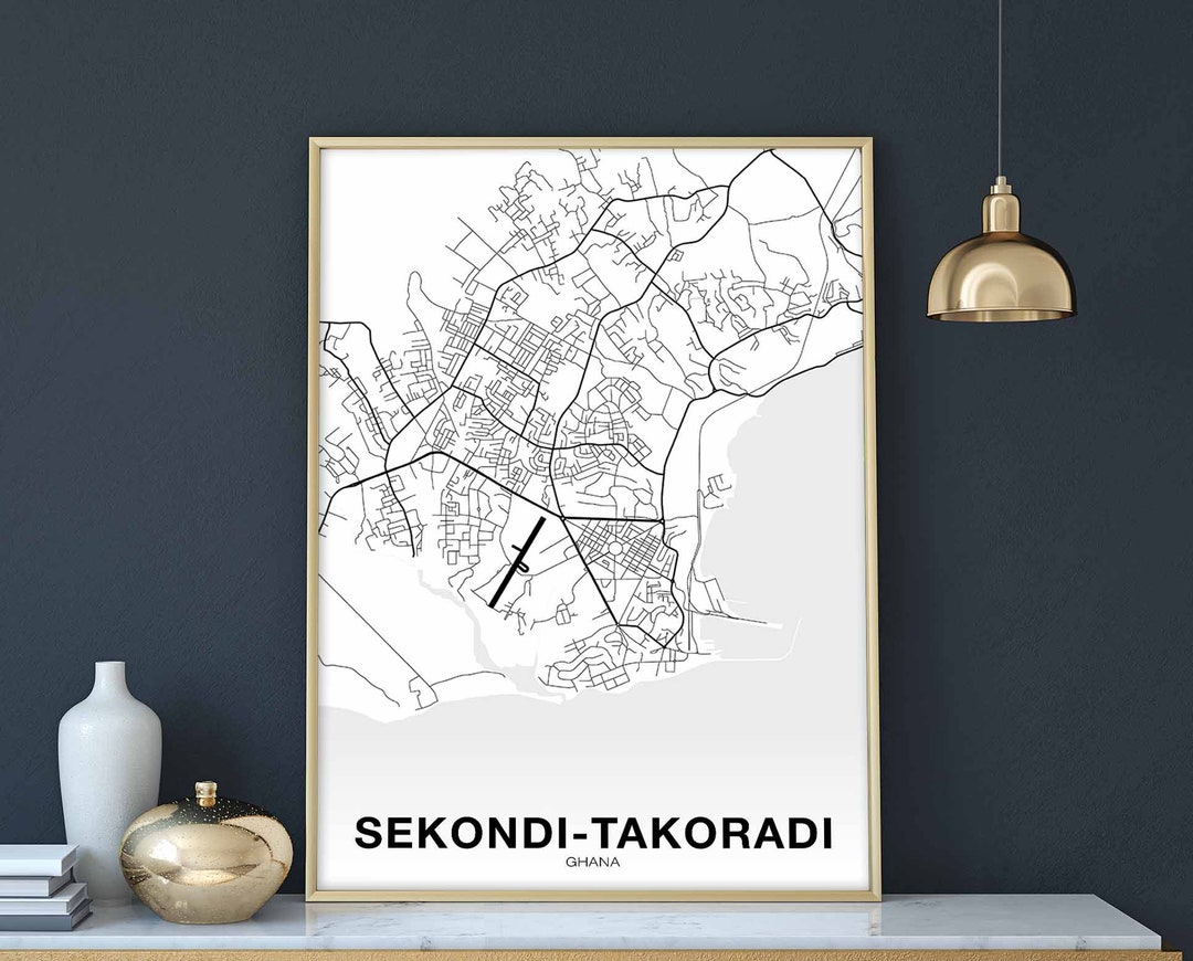 SEKONDI-TAKORADI Ghana Map Poster Black White Hometown City Print ...