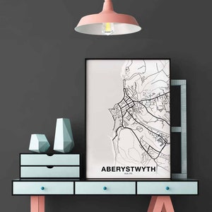ABERYSTWYTH Wales Great Britain Map Poster Black White Hometown City ...