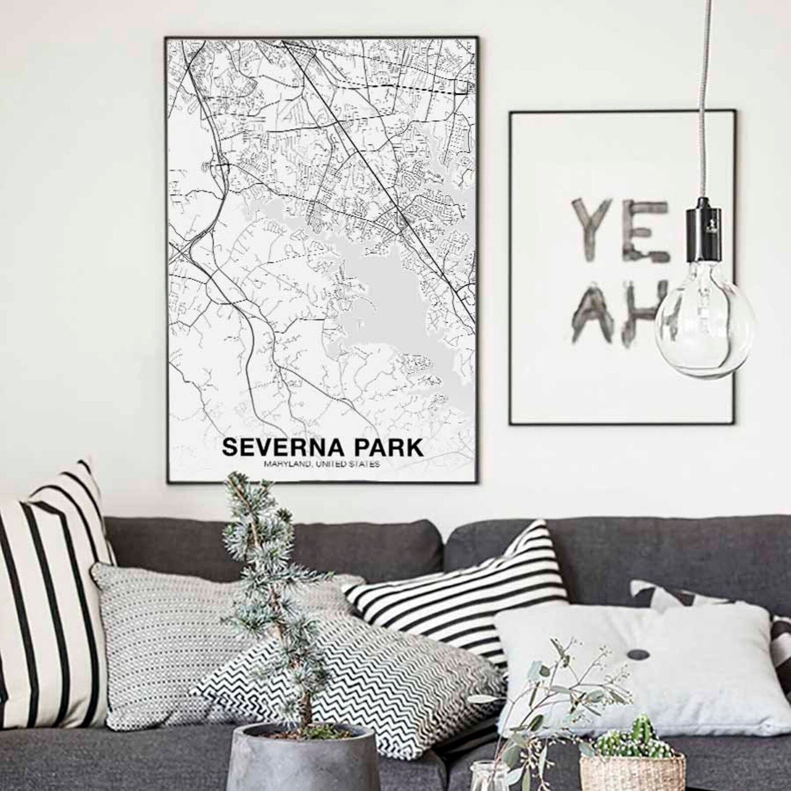 SEVERNA PARK Maryland MD Usa Map Poster Black White Hometown City Print ...