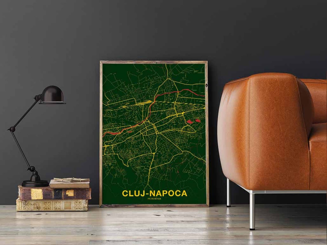 CLUJ-NAPOCA Romania Map Poster Color Hometown City Print Modern Home ...