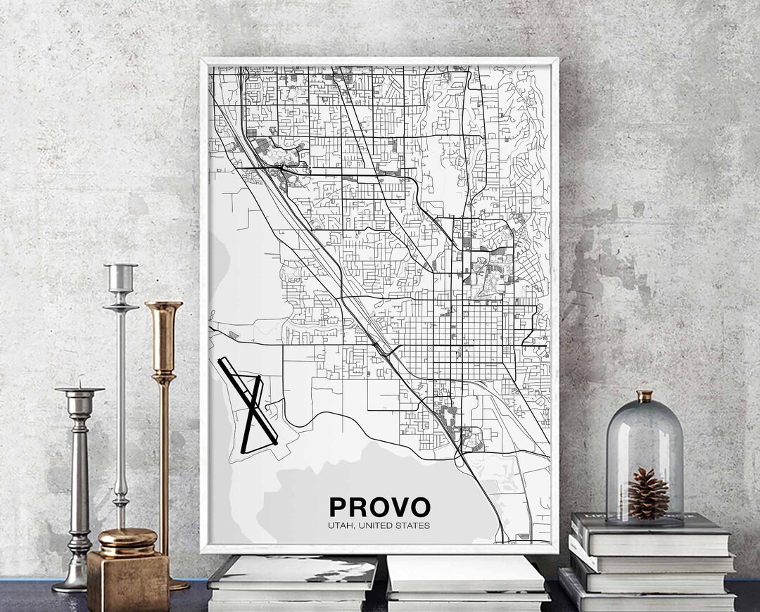 PROVO Utah UT USA Map Poster Black White Hometown City Print Modern ...