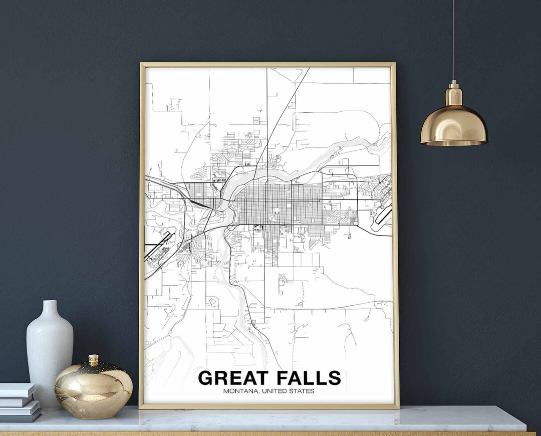 GREAT FALLS Montana MT Usa Map Poster Black White Hometown City Print ...