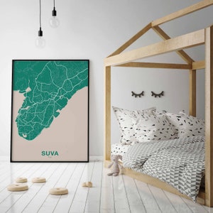 SUVA Fiji Map Poster Color Hometown City Print Modern Home Decor Office ...