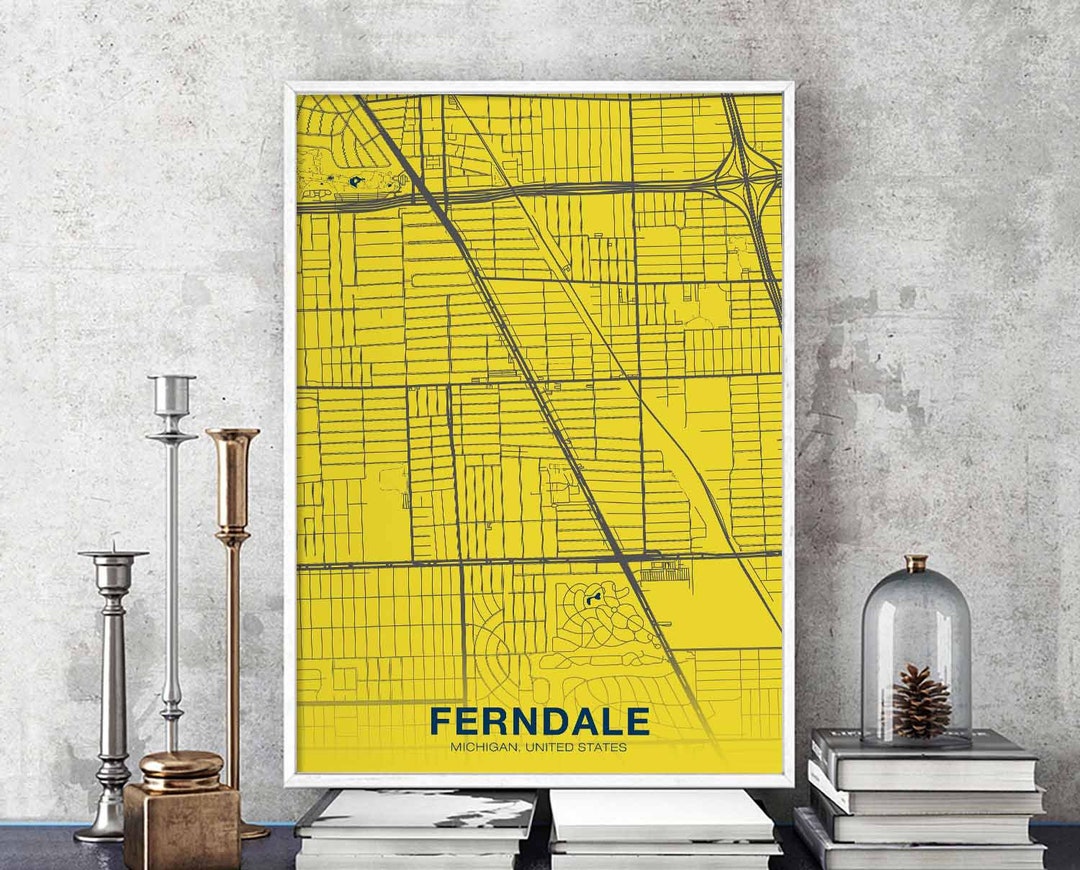 FERNDALE Michigan MI USA Map Poster Color Hometown City Print Modern ...