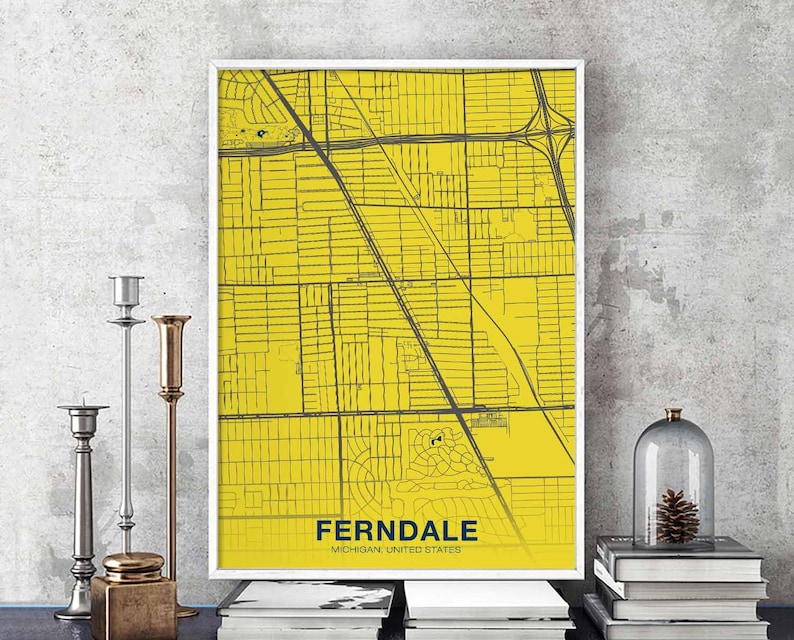 FERNDALE Michigan MI USA Map Poster Color Hometown City Print - Etsy