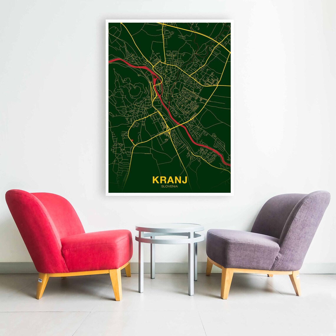KRANJ Slovenia Map Poster Color Hometown City Print Modern Home Decor ...