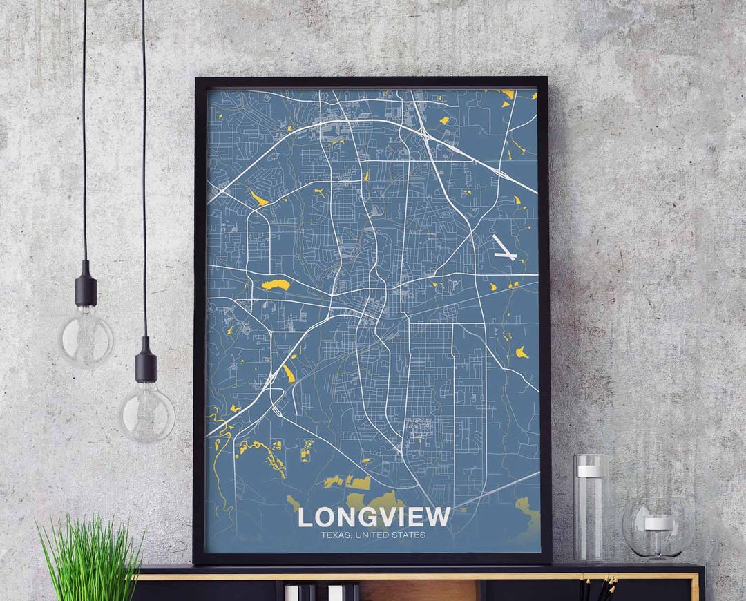 LONGVIEW Texas TX USA Map Poster Color Hometown City Print Modern Home ...