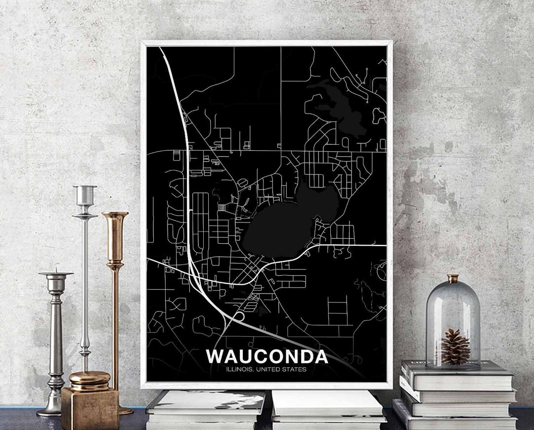 WAUCONDA Illinois IL Usa Map Poster Black White Hometown City Print ...