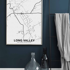 LONG VALLEY New Jersey NJ Usa Map Poster Black White Hometown City ...