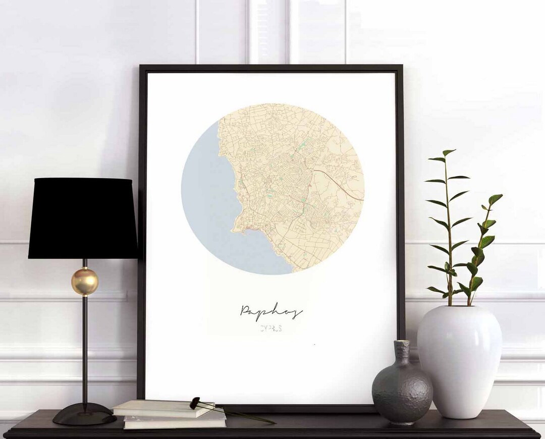 PAPHOS Cyprus Map Poster Wall Decor Design Modern Minimal Nordic Travel ...