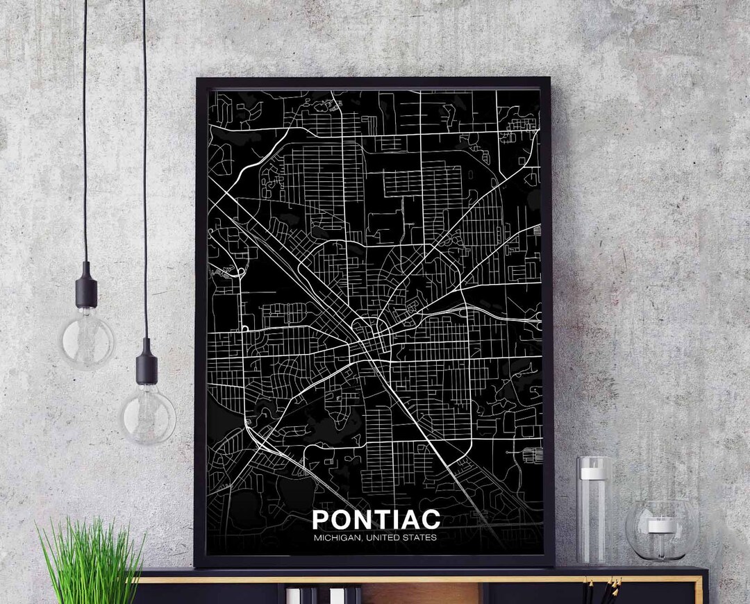 PONTIAC Michigan MI USA Map Poster Black White Hometown City Print ...