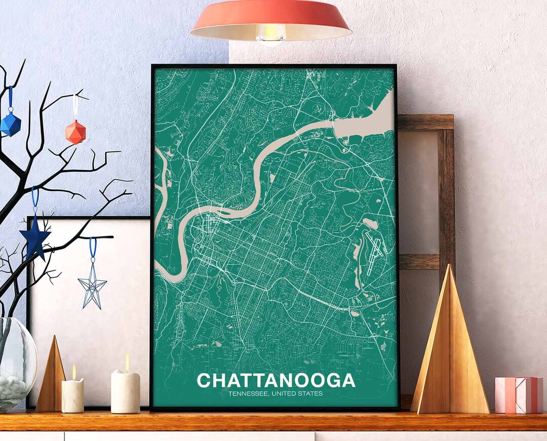 CHATTANOOGA Tennessee TN US Map Poster Color Hometown City Print Modern ...
