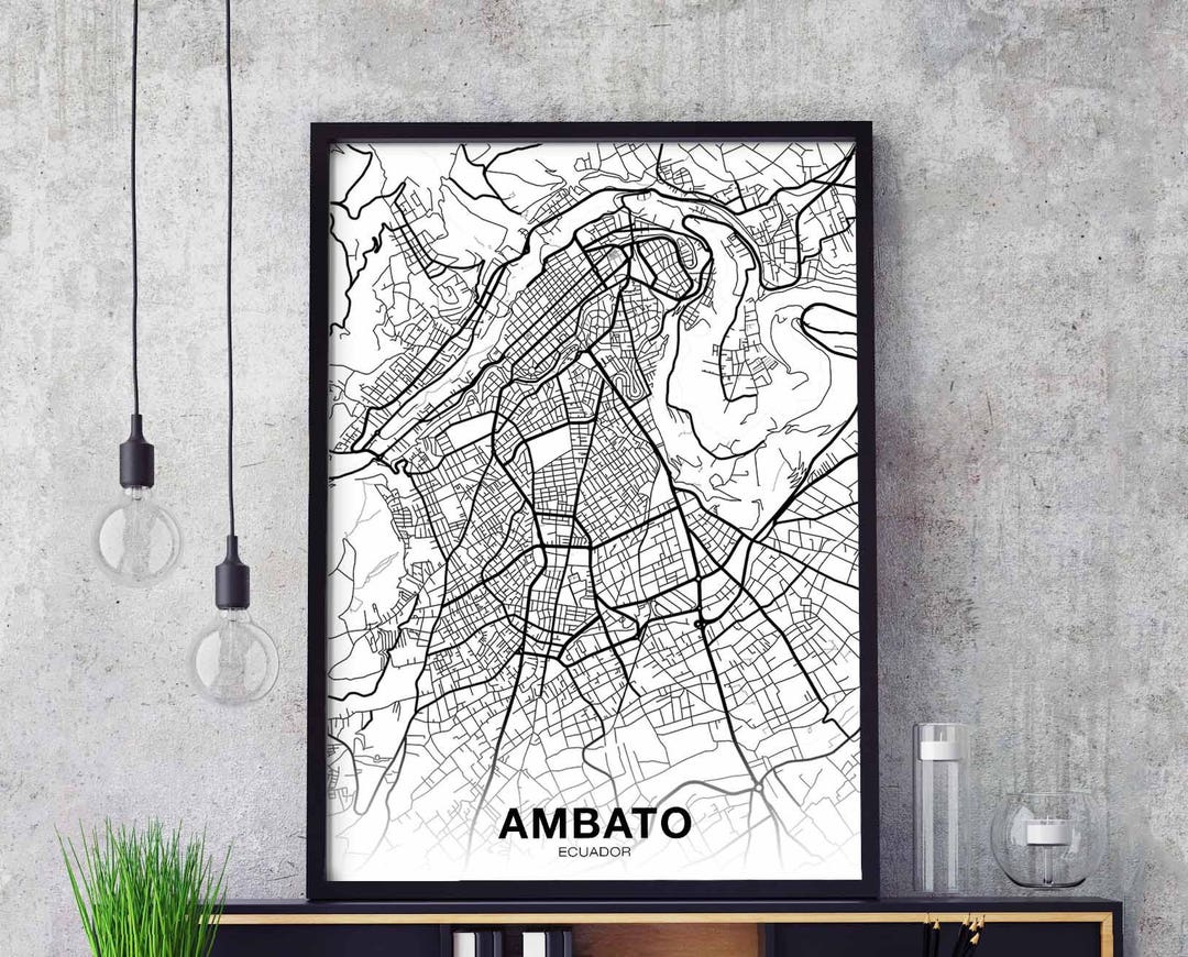 AMBATO Ecuador mapa póster negro blanco Ciudad natal Imprimir ...