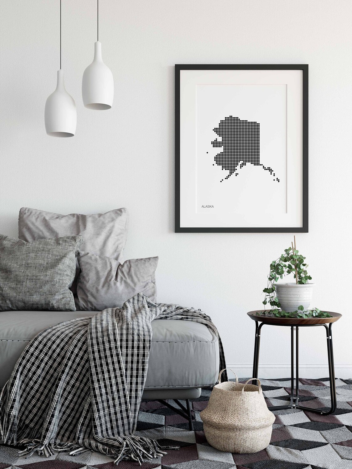 ALASKA US State Minimal Dots Retro Map Poster Black White Wall Decor ...