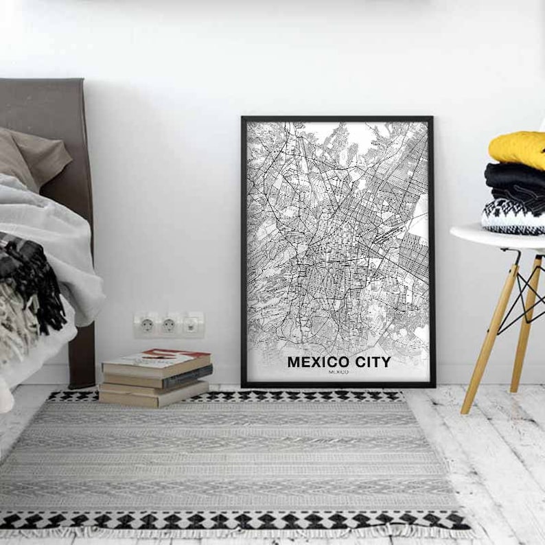 MEXICO CITY Mexico map poster Hometown City Print Modern Home | Etsy