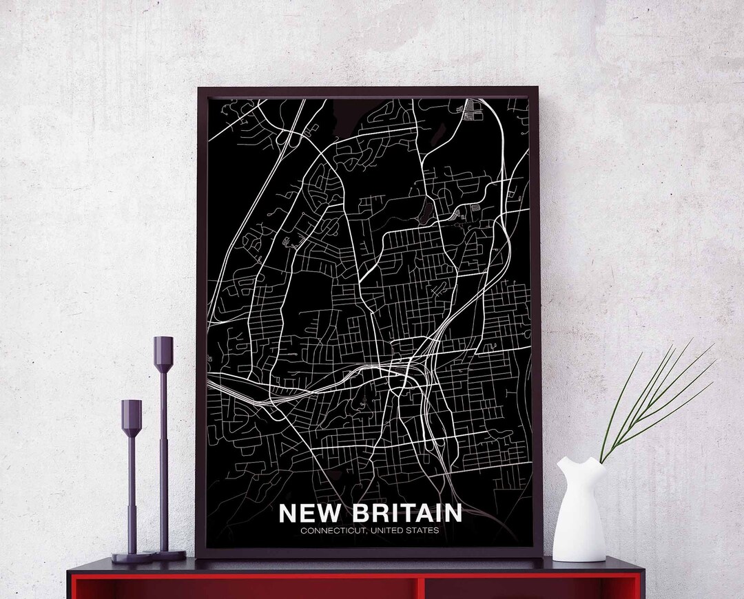 NEW BRITAIN Connecticut CT Usa Map Poster Black White Hometown City ...