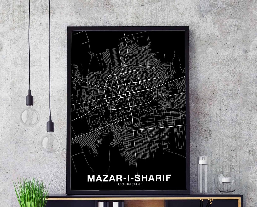 MAZAR-I-SHARIF Afghanistan Map Poster Black White Hometown City Print ...