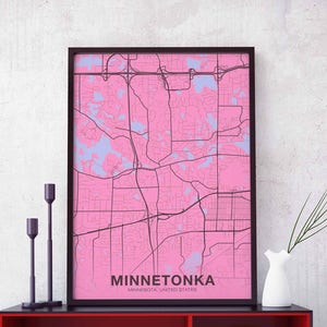 MINNETONKA Minnesota MN USA Map Poster Color Hometown City Print Modern ...
