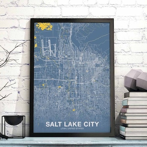 SALT LAKE CITY Utah Ut Us Map Poster Color Hometown City Print Modern ...