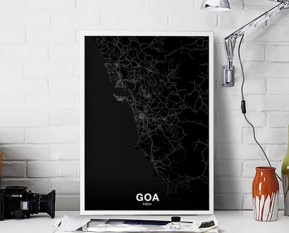 GOA India Map Poster Black White Hometown City Print Modern - Etsy