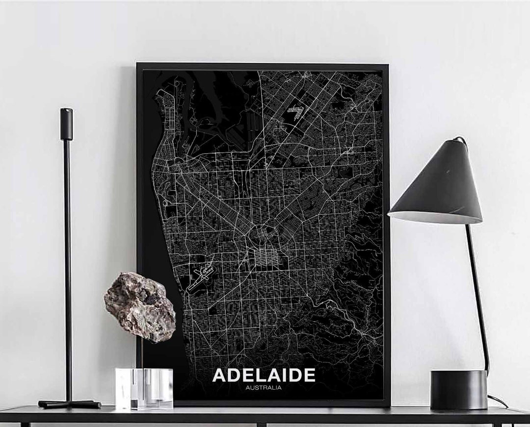 ADELAIDE Australia Map Poster Black White Hometown City Print Modern ...