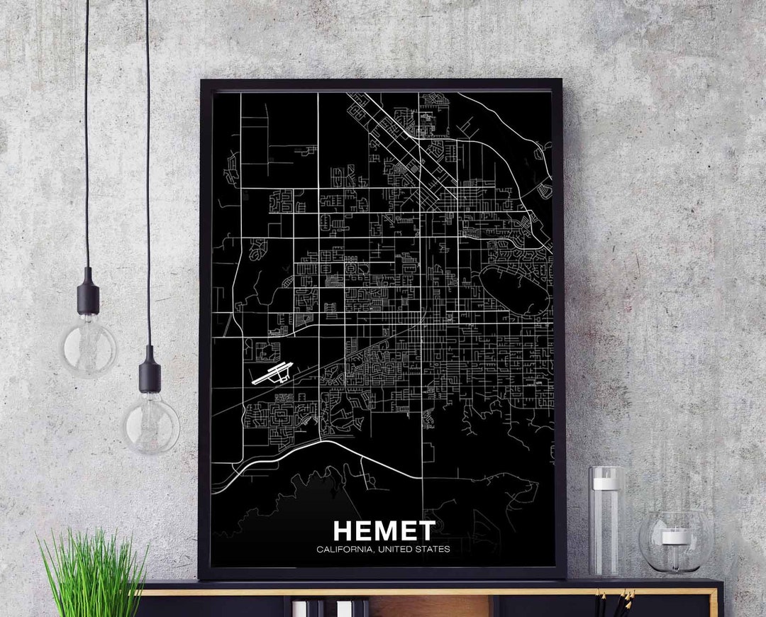HEMET California CA USA Map Poster Black White Hometown City Print ...