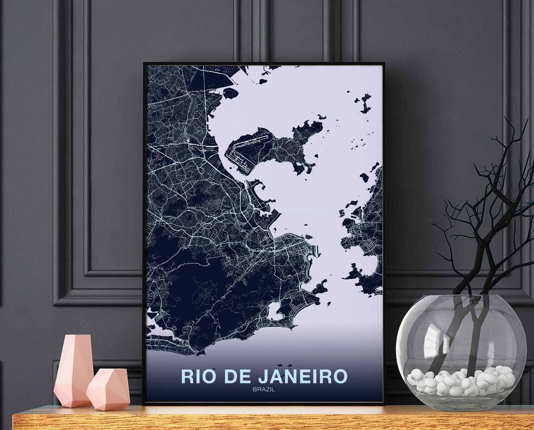 RIO DE JANEIRO Brazil Map Poster Color Hometown City Print Modern Home ...