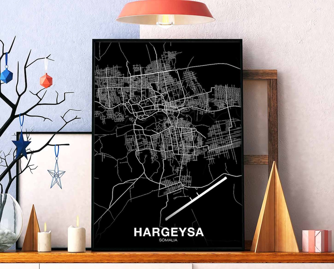 HARGEYSA Somalia Map Poster Black White Hometown City Print Modern Home ...