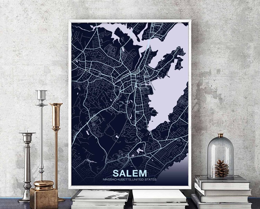 SALEM Maine MA USA Map Poster Color Hometown City Print Modern Home ...