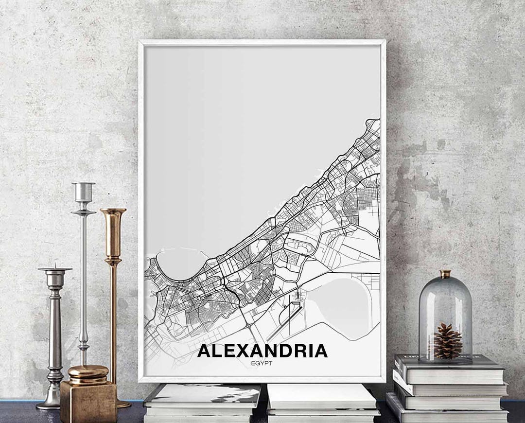ALEXANDRIA Egypt Map Poster Black White Hometown City Print Modern Home ...