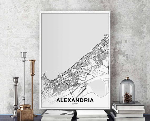 ALEXANDRIA Egypt Map Poster Black White Hometown City Print | Etsy