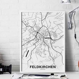 FELDKIRCHEN Austria Map Poster Black White Hometown City Print Modern ...