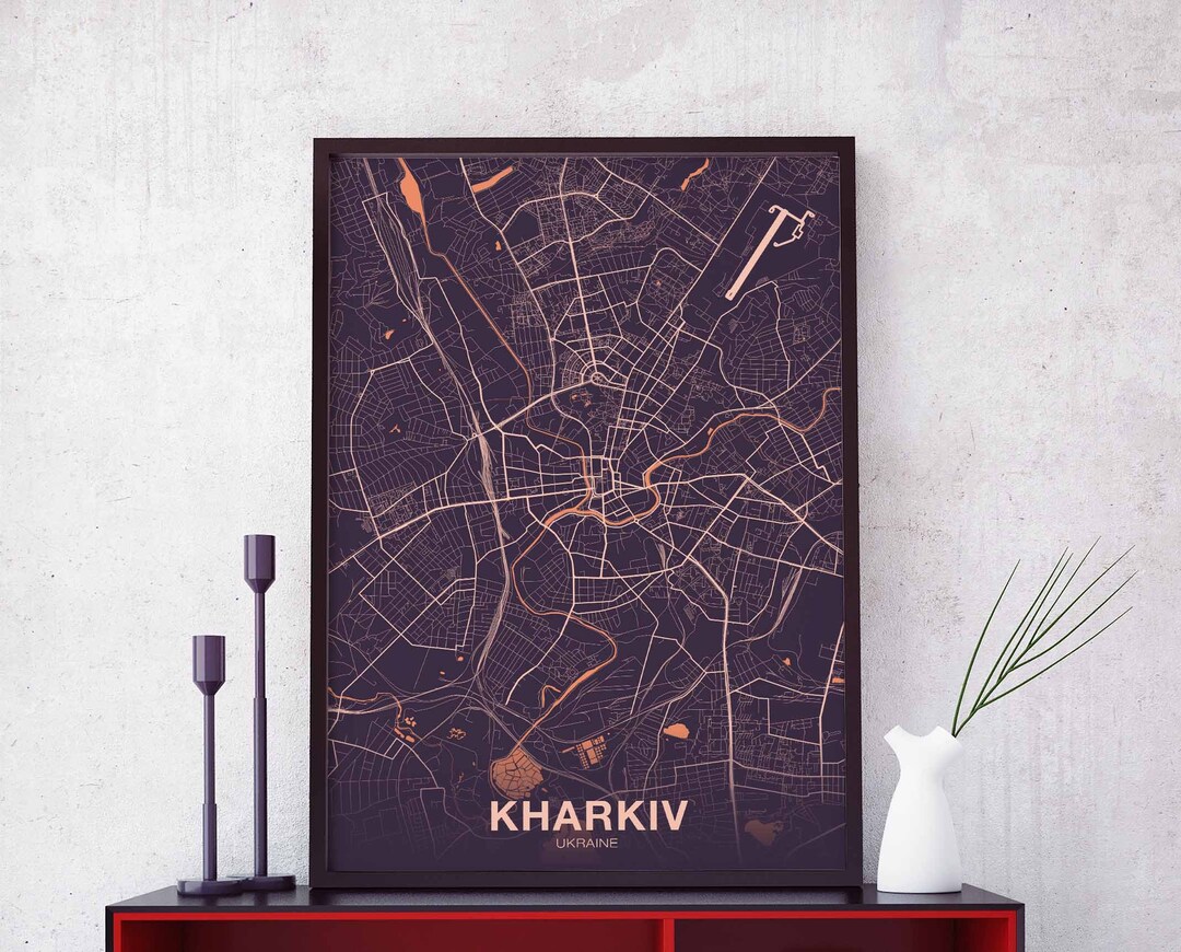 KHARKIV Ukraine Map Poster Color Hometown City Print Modern Home Decor ...