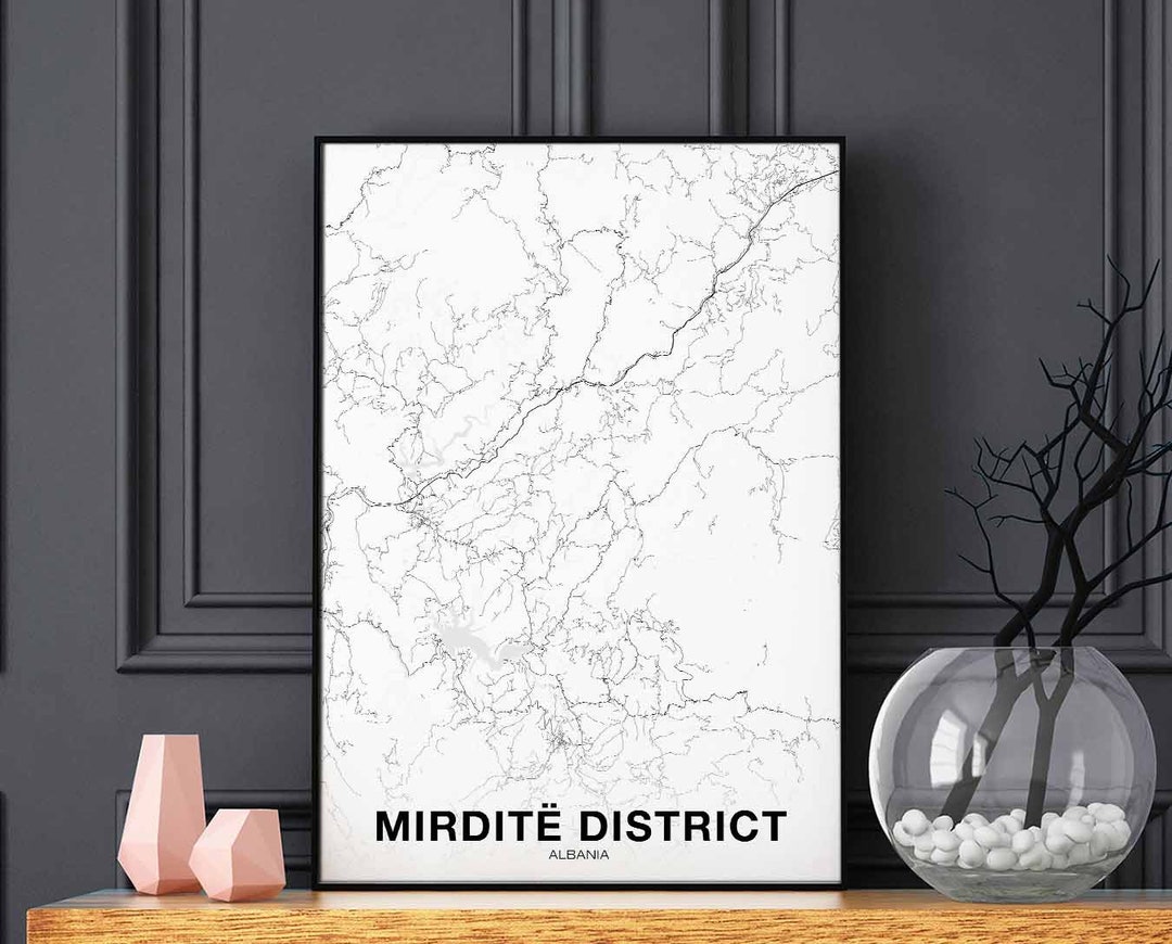 MIRDITE District Albania Map Poster Hometown City Print Modern Home ...