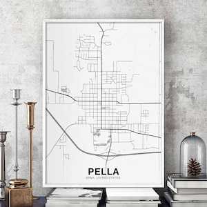 PELLA Iowa IA USA Map Poster Black White Hometown City Print Modern ...