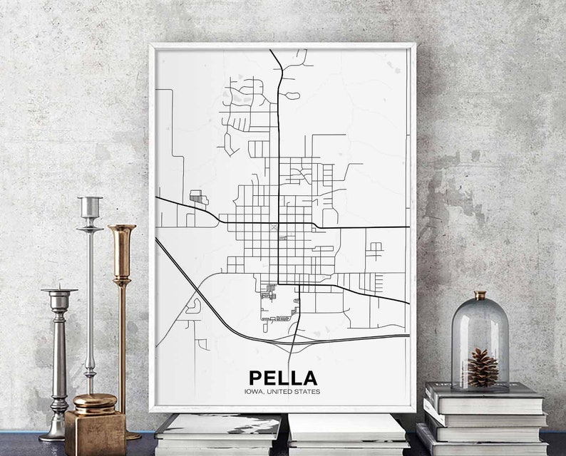 PELLA Iowa IA USA Map Poster Black White Hometown City Print | Etsy