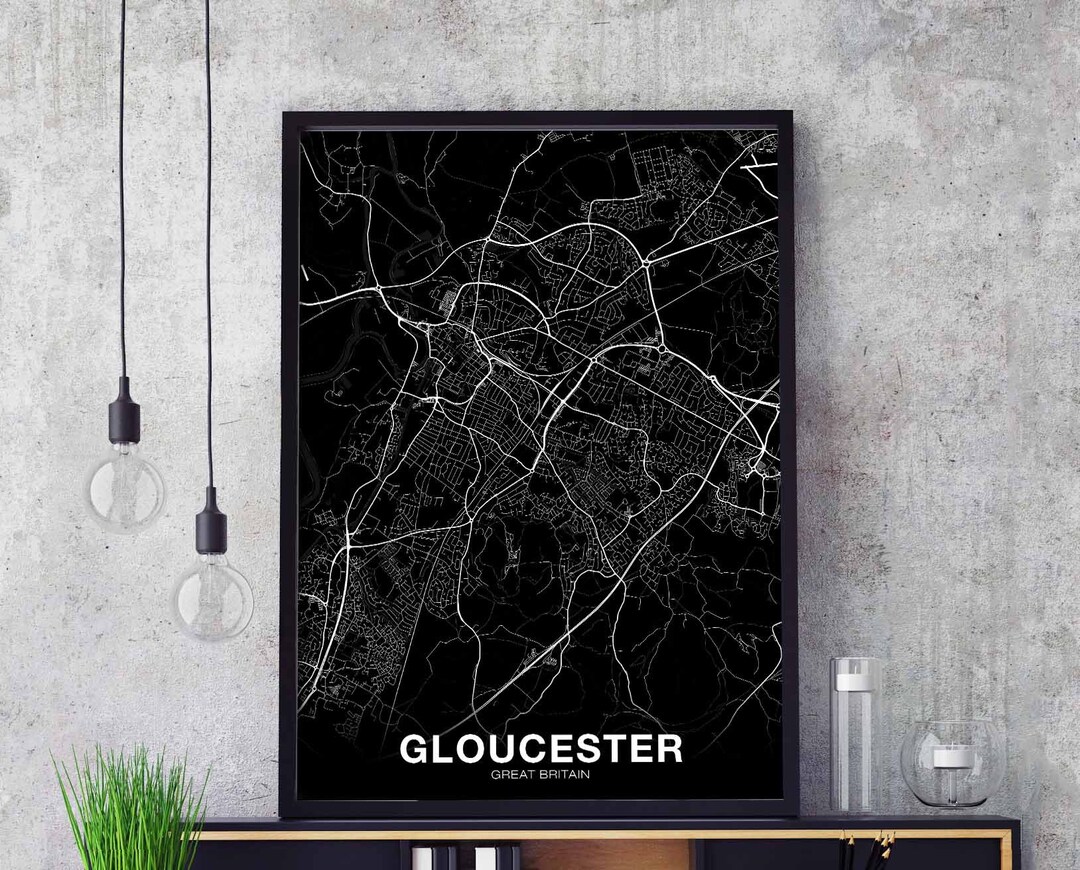 GLOUCESTER Great Britain UK Map Poster Black White Hometown City Print ...
