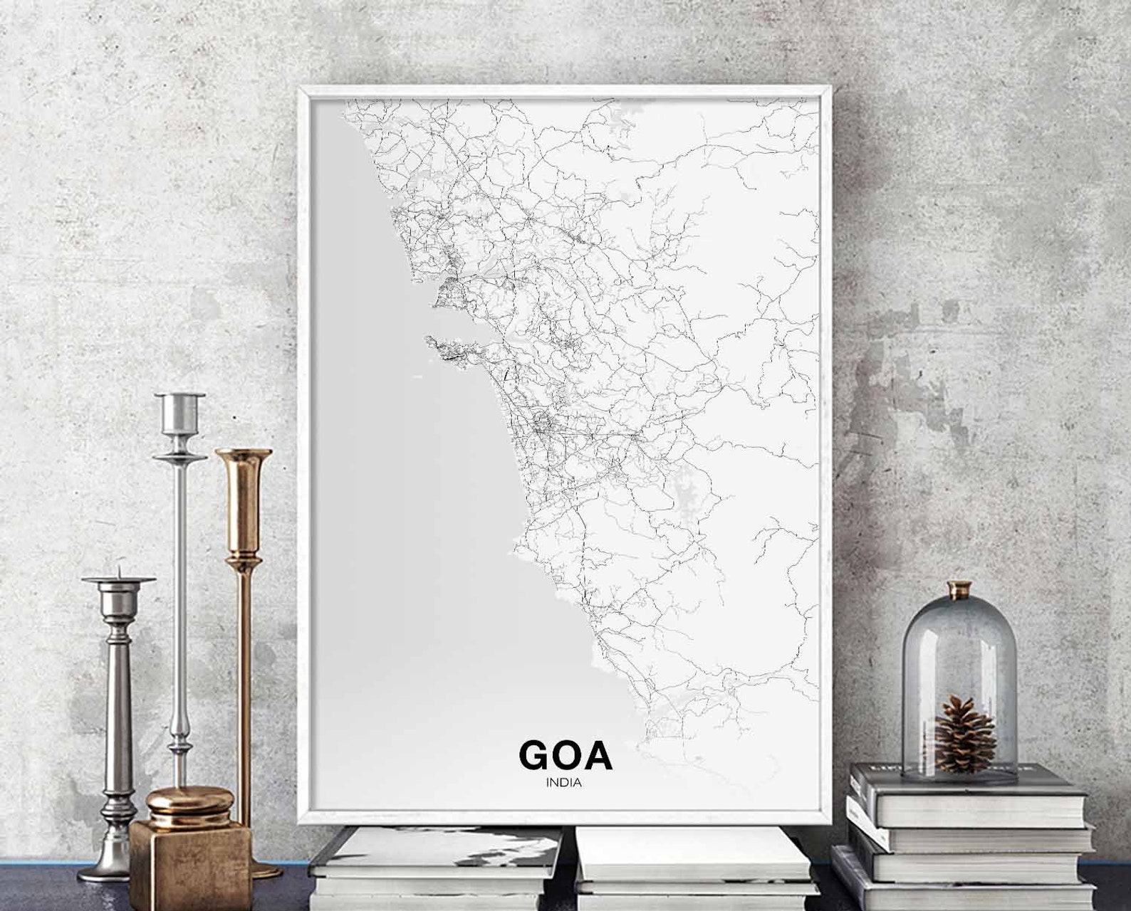 GOA India Map Poster Black White Hometown City Print Modern | Etsy