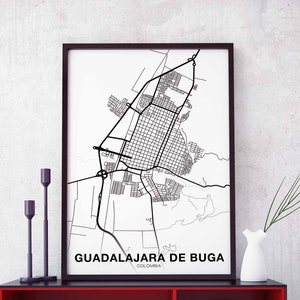 GUADALAJARA DE BUGA Colombia Map Poster Black White Hometown City Print ...